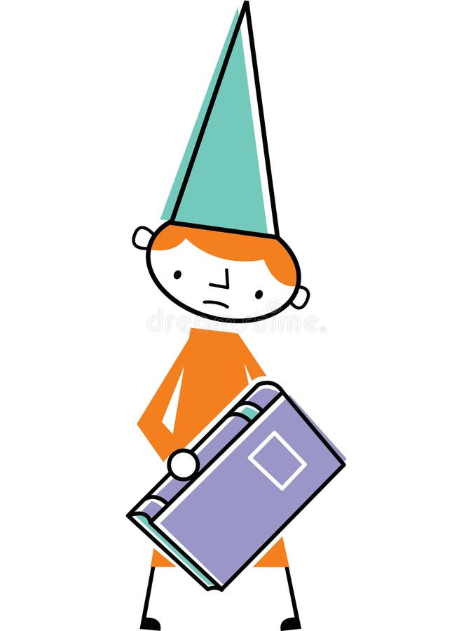 Man Wearing Dunce Cap and Holding Book Stock Illustration ...