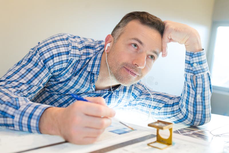 Man Daydreaming while at Work on Laptop Computer Stock Image - Image of ...