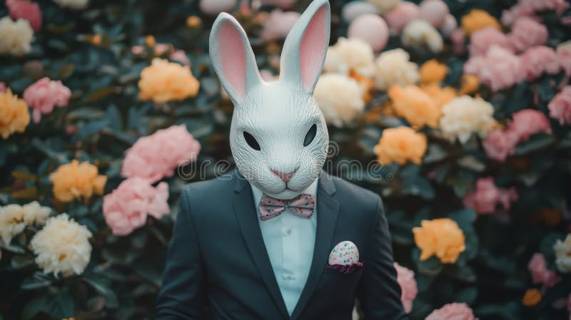 A Man Wearing an Easter Bunny Outfit Hides Eggs in the Garden Stock ...