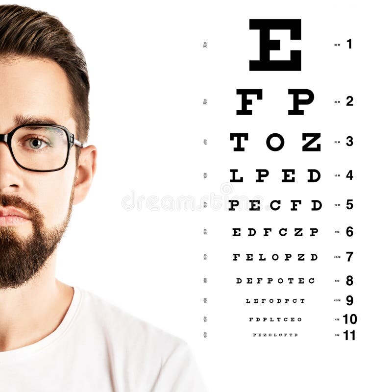 Eye Chart for Visual Acuity Testing and Black Rimmed Eyeglasses Stock ...