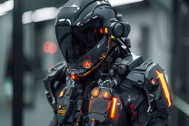 A Man Wearing a Futuristic Combat Suit and Helmet with Built-in ...