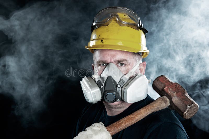 Man wearing gas mask stock image. Image of mask, hardhat - 25420937