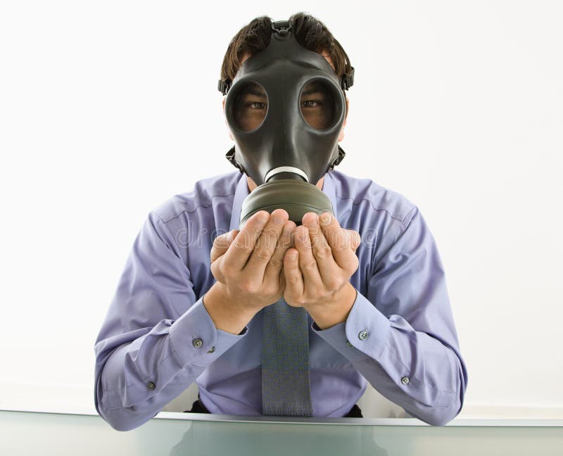 Man Wearing Gas Mask with Hands Over Mouth. Stock Photo - Image of mask ...