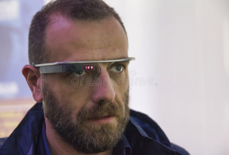 Man wearing google glass editorial stock image. Image of beautiful ...