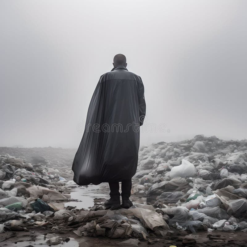 Man Wearing a Grey Cloak Standing on a Rocky Precipice, AI Generated ...