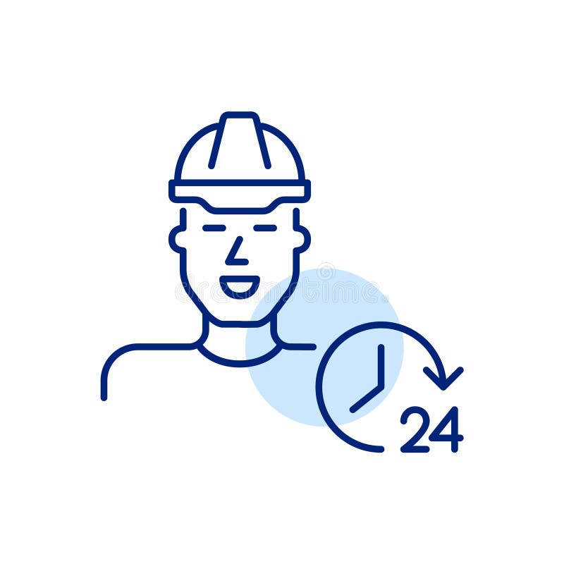 Man Wearing Hard Hat and 24 Hours Clock. Construction Safety, Constant ...