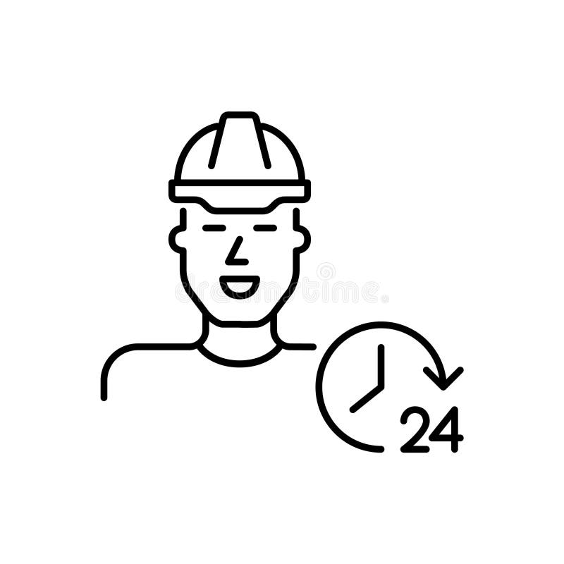 Man Wearing Hard Hat and 24 Hours Clock. Construction Safety, Constant ...