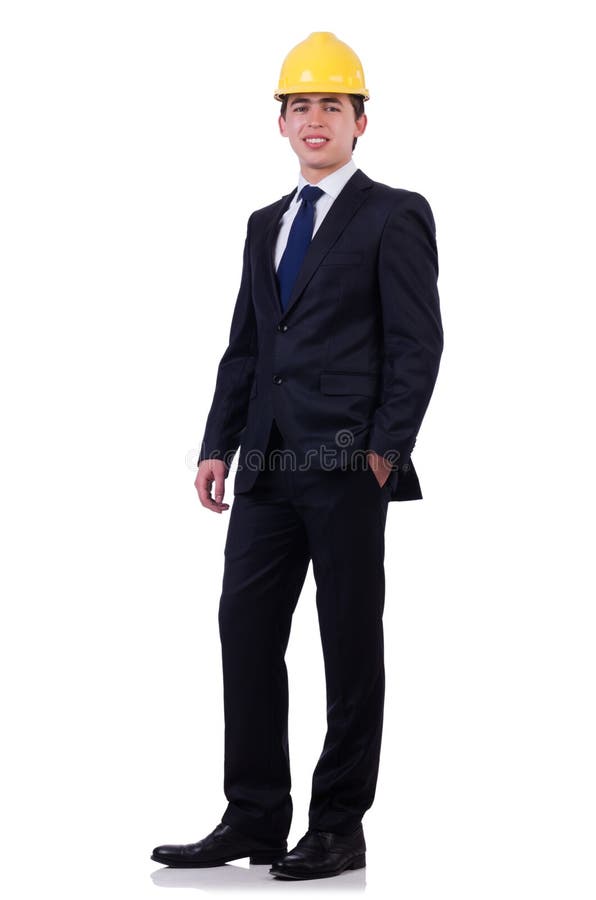 Man Wearing Hard Hat Isolated Stock Photo - Image of engineer, business ...