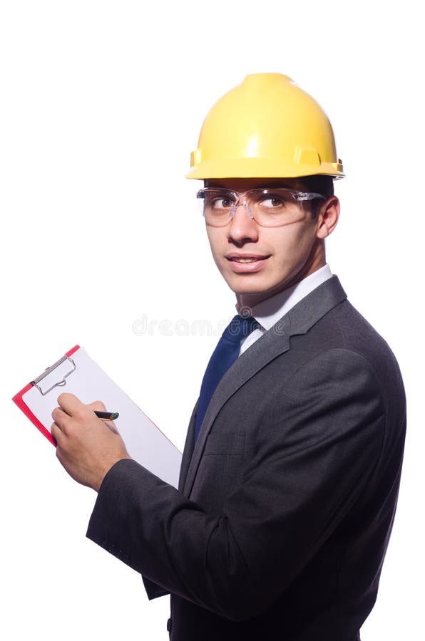 Man Wearing Hard Hat Isolated Stock Image - Image of helmet, isolated ...