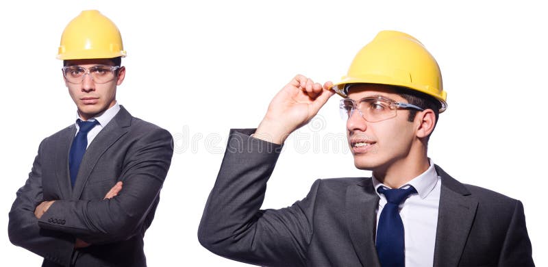 The Man Wearing Hard Hat Isolated on White Stock Image - Image of ...