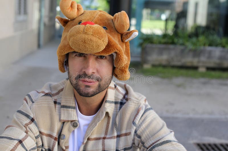 Man Wearing a Hat that Imitates a Bear Face Stock Image - Image of ...