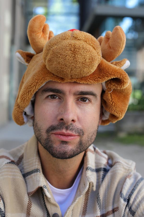 Man Wearing a Hat that Imitates a Bear Face Stock Image - Image of bear ...