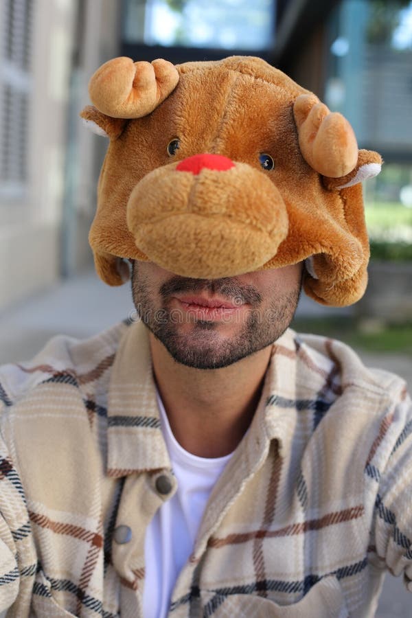 Man Wearing a Hat that Imitates a Bear Face Stock Image - Image of ...
