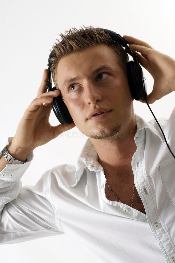 Man wearing headphones stock image. Image of adult, male - 3262183
