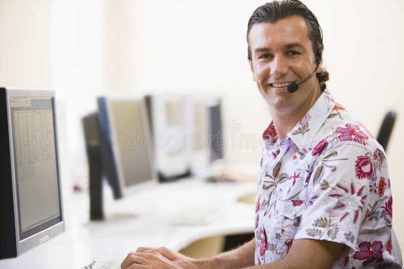 Four People In Computer Room Cheering And Smiling Stock Photo - Image ...