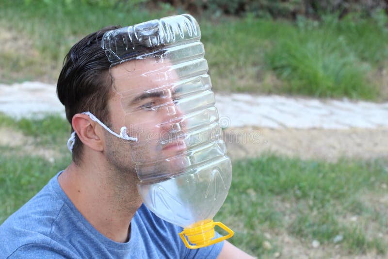 Man Wearing Home Made Face Shield Stock Photo - Image of improvised ...