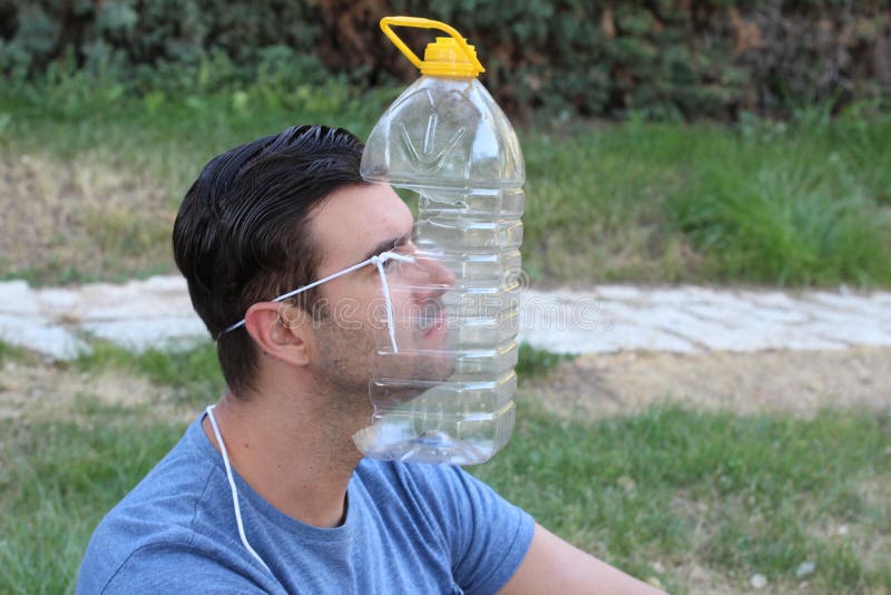 Man Wearing Home Made Face Shield Stock Photo - Image of economic ...