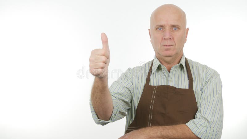 Man Wearing Kitchen Apron Thumbs Up Good Job Stock Image - Image of ...