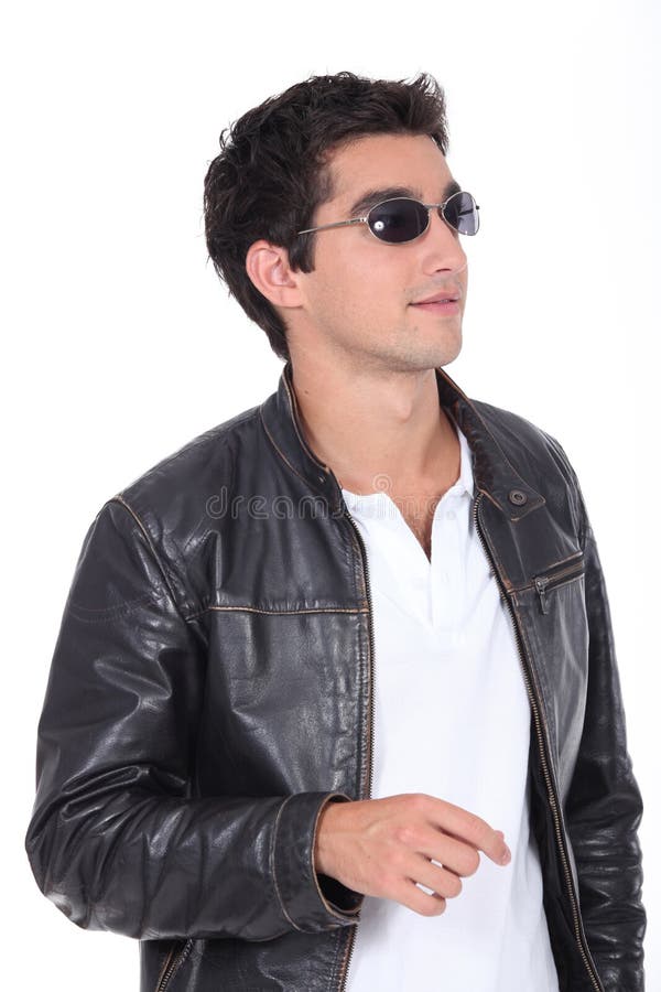 Man wearing leather jacket stock image. Image of rocker - 31135531