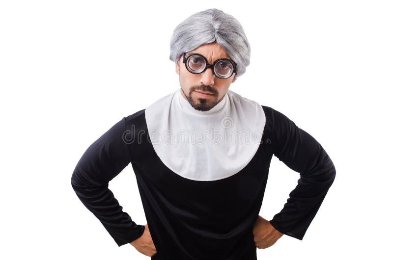 The Man Wearing Nun Costume Isolated on White Stock Image - Image of ...