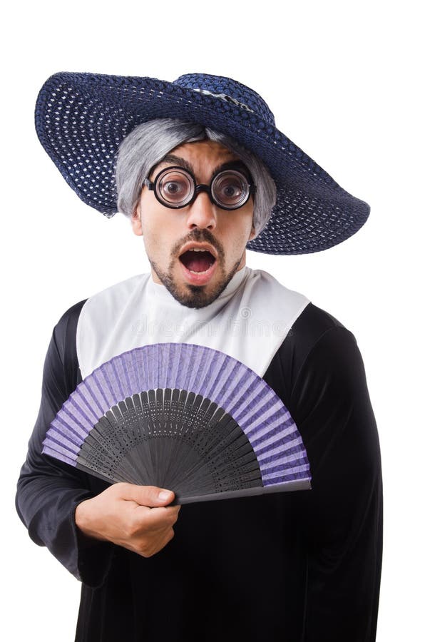 The Man Wearing Nun Costume Isolated on White Stock Image - Image of ...