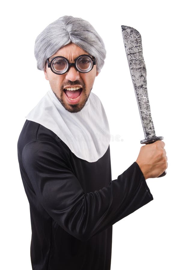 The Man Wearing Nun Costume Isolated on White Stock Photo - Image of ...