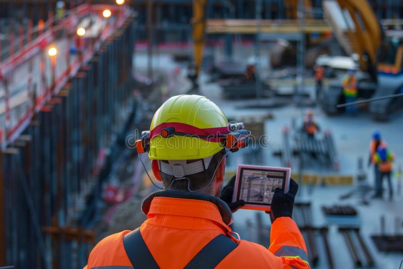 A Man Wearing an Orange Jacket is Holding a Camera, an Engineer ...