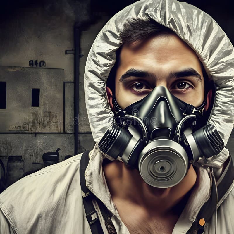 Man Wearing Protective Oxygen Mask, Generative AI Stock Illustration ...