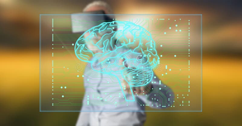 Man Wearing a Reality Virtual Headset Touching an Artificial ...