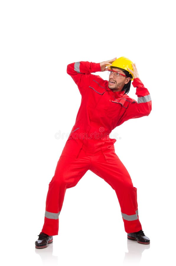 The Man Wearing Red Coveralls Isolated on White Stock Photo - Image of ...