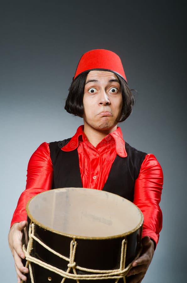The Man Wearing Red Fez Hat Stock Image - Image of percussion, muslim ...