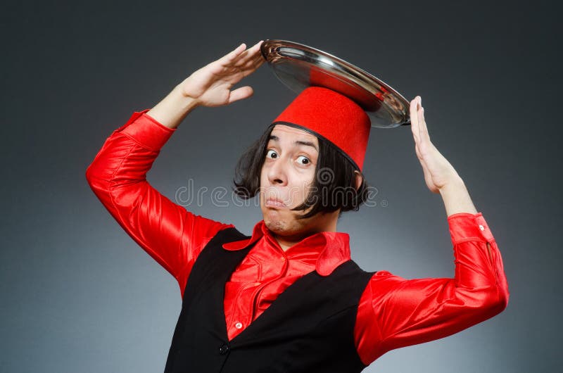 The Man Wearing Red Fez Hat Stock Image - Image of smile, dress: 63175019