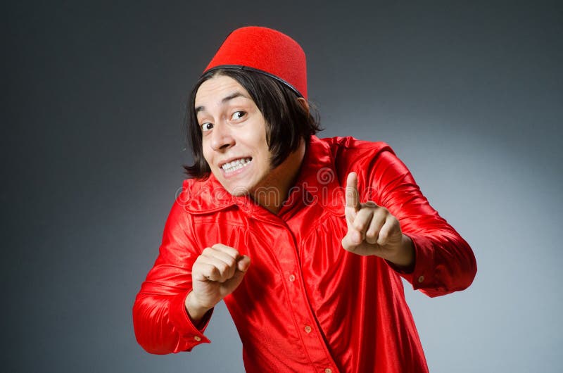 The Man Wearing Red Fez Hat Stock Image - Image of humour, diversity ...
