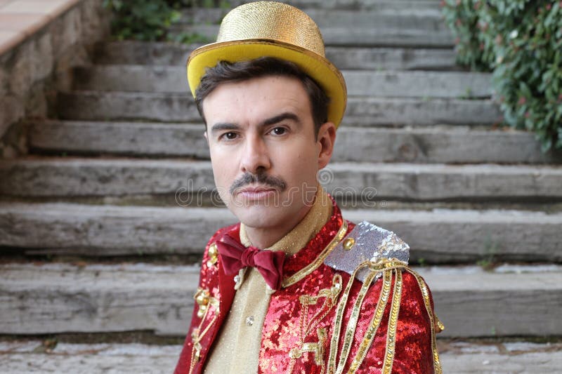 Man Wearing Red and Golden Shiny Outfit Stock Photo - Image of showman ...