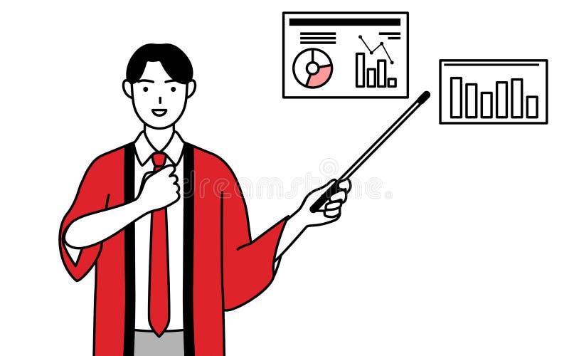 Man Wearing a Red Happi Coat Analyzing a Performance Graph Stock Vector ...
