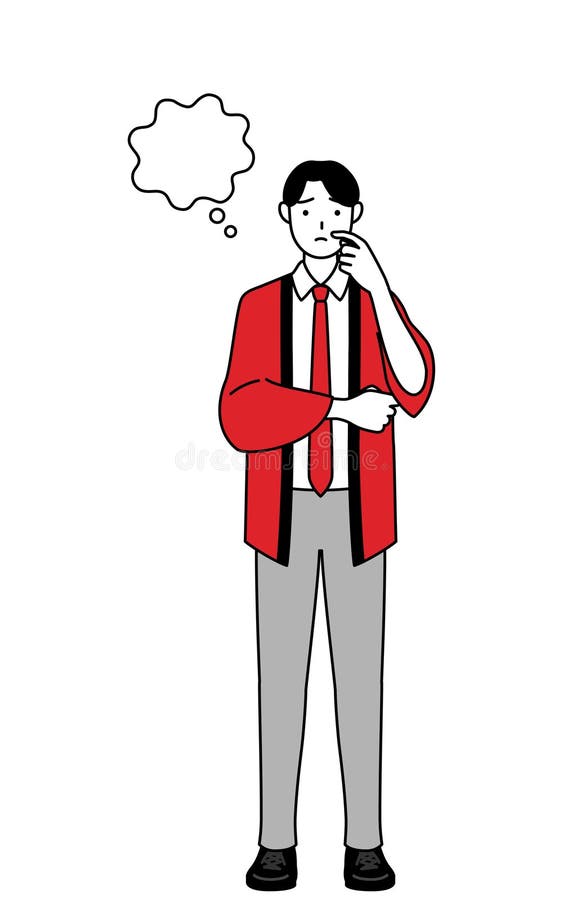 Man Wearing a Red Happi Coat Thinking while Scratching His Face Stock ...