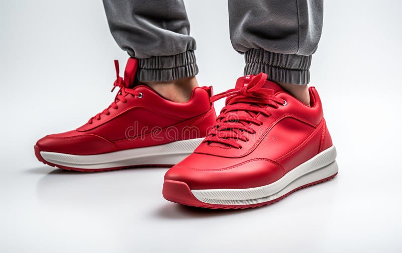 Man Wearing Red Jogger Shoes on White Background -Generative Ai Stock ...