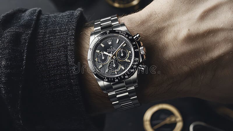 A Man is Wearing a Rolex Watch Stock Photo - Image of expensive, metal ...