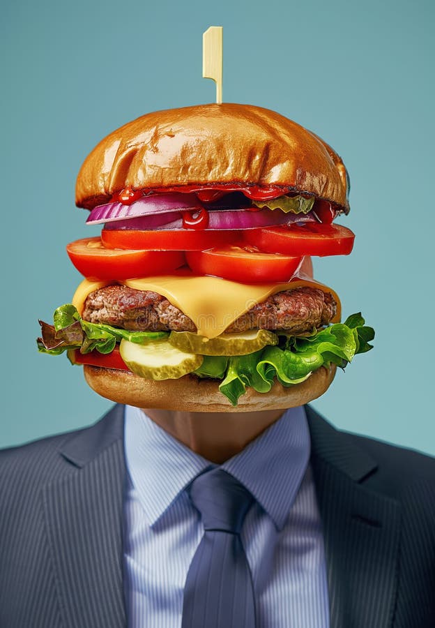 Man with a Cheeseburger for a Head Stock Illustration - Illustration of ...