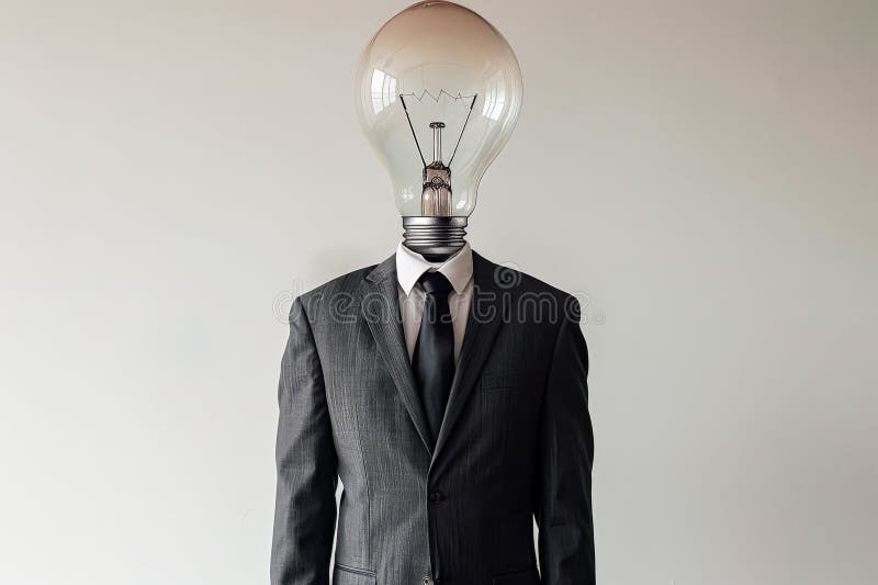 Man Wearing a Suit and Tie with a Light Bulb on His Head. Stock Image ...