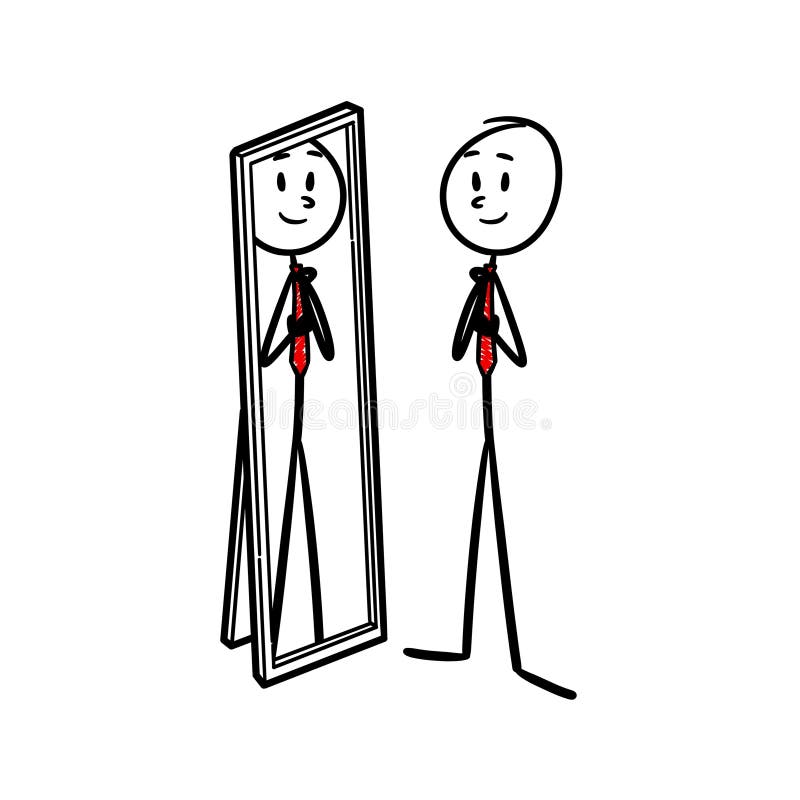 Man Wearing a Tie in Front of the Mirror Stock Illustration ...