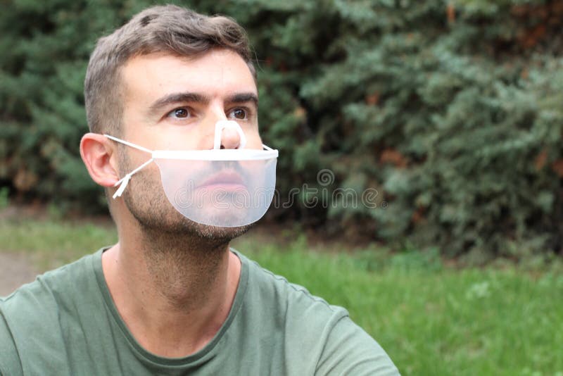 Man Wearing Transparent Protective Mask Stock Photo - Image of hygiene ...