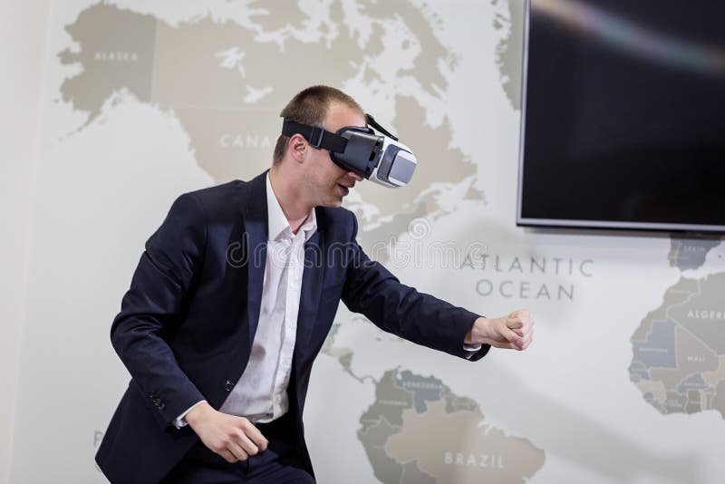 Man Wearing Virtual Reality Goggles,Businessman Making Gestures Stock ...