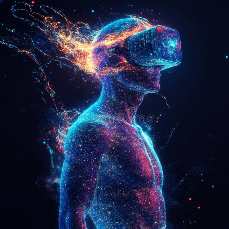 Man Wearing Virtual Reality Goggles. Future Technology Concept. Vector ...