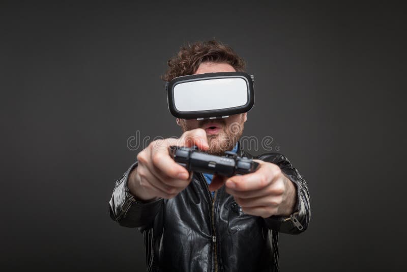 Man Wearing Virtual Reality Goggles Stock Photo - Image of vision ...