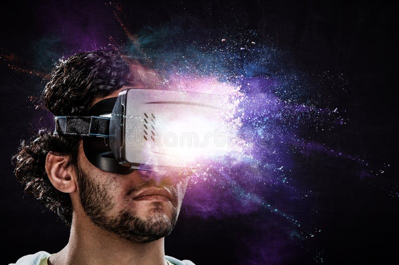 Man Wearing Virtual Reality Goggles Stock Photo - Image of looking ...