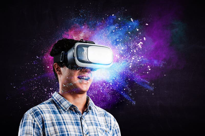 Man Wearing Virtual Reality Goggles Stock Image - Image of background ...