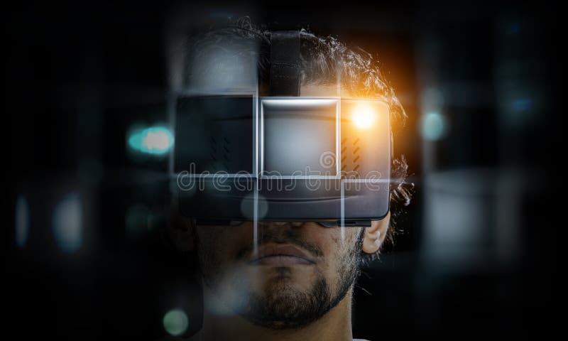 Man Wearing Virtual Reality Goggles Stock Photo - Image of virtual ...