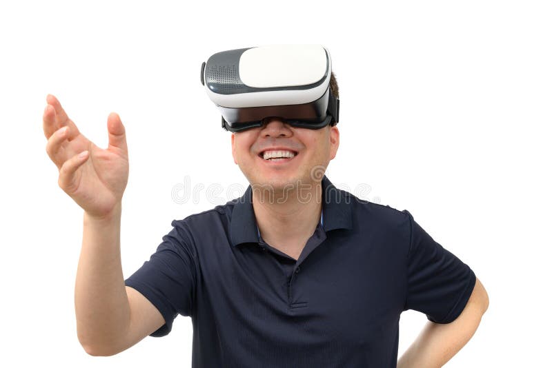 Man Wearing Virtual Reality Goggles. Studio Shot, White Background ...
