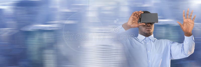 Man Wearing Virtual Reality Headset Glasses with Motion Effects ...